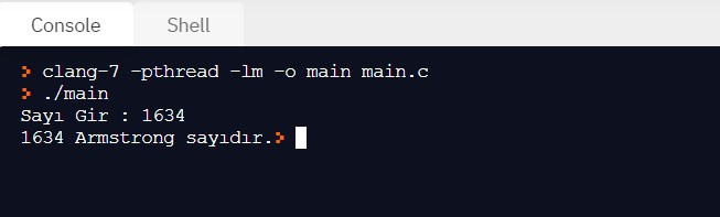 C Armstrong Sayı Kontrolü – Tasarım Kodlama